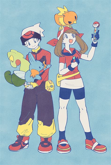 May Brendan Torchic Mudkip And Treecko Pokemon And 1 More Drawn