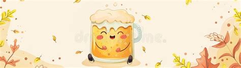Autumn Cheer With A Smiling Beer Mug Surrounded By Falling Leaves Ai