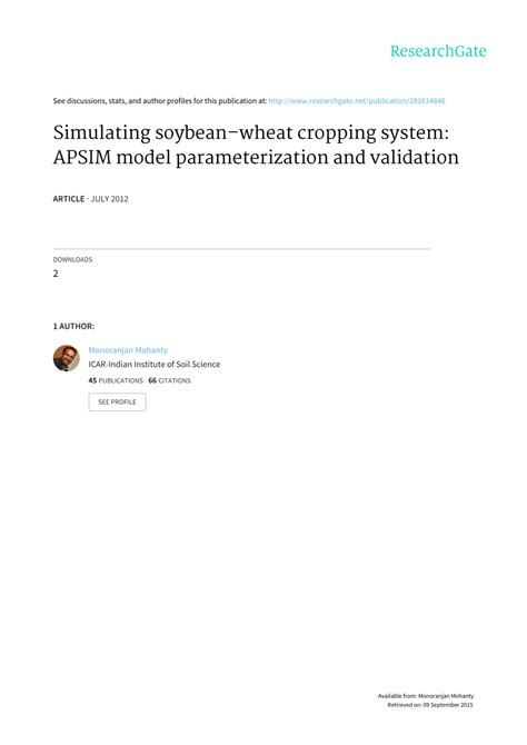 Pdf Simulating Soybean Wheat Cropping System Apsim Model Parameterization And Validation