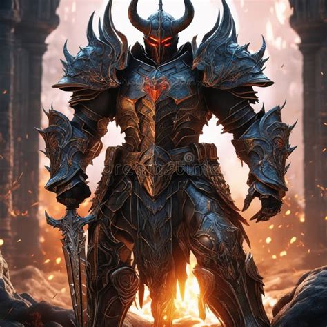 Demon Knight In Heavy Armor An Armageddon Knight With Darkness In His Heart Stock Illustration