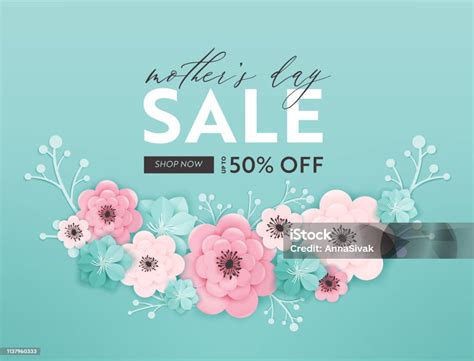 어머니의 날 판매 디자인입니다 전단지 포스터 상품권 광고에 대 한 종이 잘라 꽃 봄 프로 모션 할인 배너 템플릿 벡터 일러스트 개성 개념에 대한 스톡 벡터 아트 및 기타