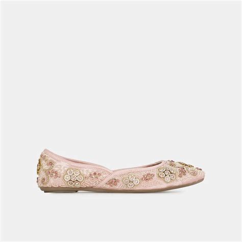 Bata Red Label Pink Embellished Mojari Style Ballerina Flats For Women Bata