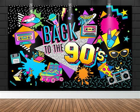 Decoraciones De Los 90s Feliz Cumpleaños Telon De Fondo De Los 90s Cartel De Fiesta De
