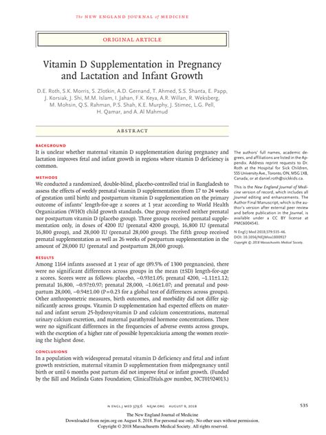Pdf Vitamin D Supplementation In Pregnancy And Lactation And Infant Growth