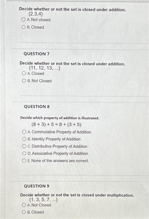 Solved Decide Whether Or Not The Set Is Closed Under Chegg