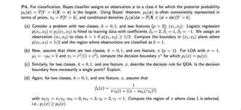 P4 For Classification Bayes Classifier Assigns An