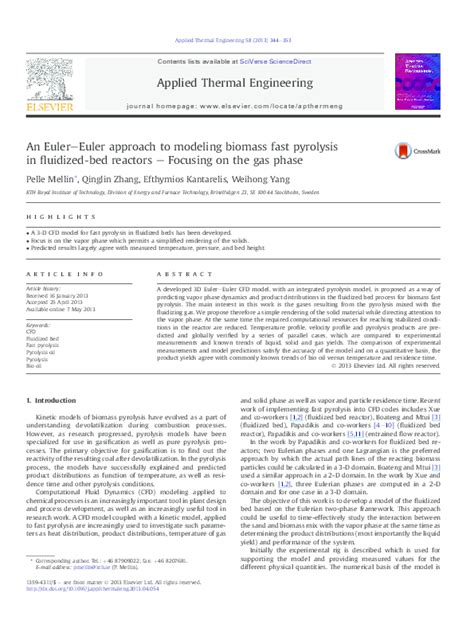 Pdf An Eulereuler Approach To Modeling Biomass Fast Pyrolysis In Fluidized Bed Reactors