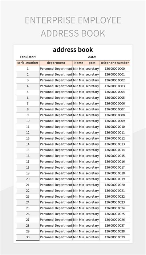Excel Address Book Template