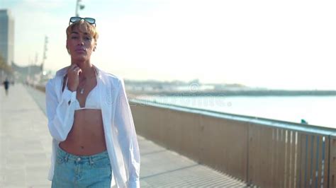 Beautiful Shemale Woman Posing At The Beach Stock Footage Video Of