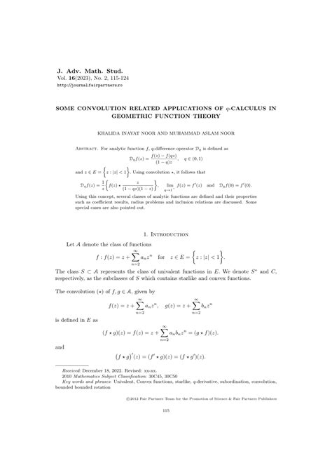 Pdf Some Convolution Related Applications Of Q Calculus In Geometric Function Theory