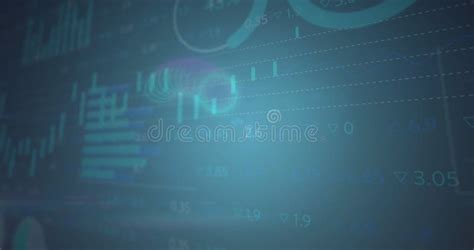 Animation Of Circles Over Multiple Graphs And Trading Board Against Blue Background Stock Video