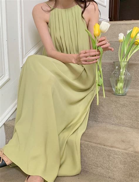 비치 바캉스 홀터넥 주름 플리츠 셔링 롱 원피스 3col 빅사이즈 하늘 여리핏 임부복 에이블리