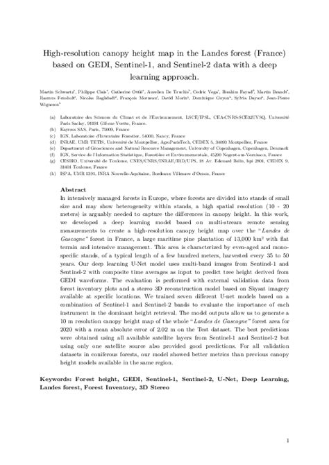 Pdf High Resolution Canopy Height Map In The Landes Forest France Based On Gedi Sentinel 1