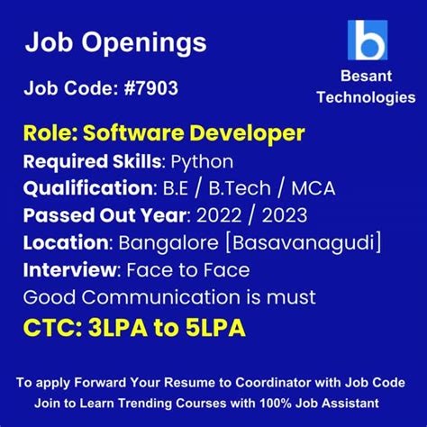 Besant Technologies On Linkedin Softwaredeveloper Python Pythondeveloper Jobvancany Jobs