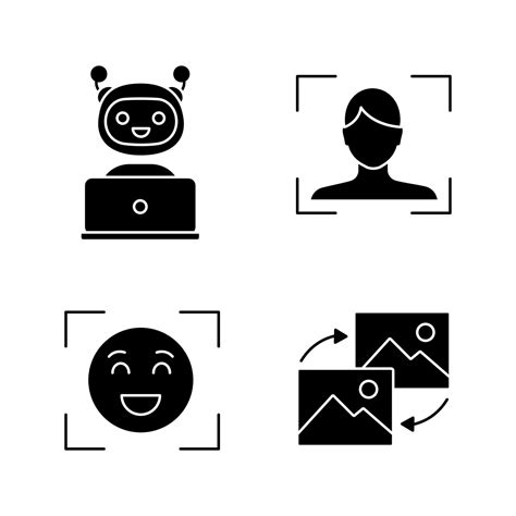 Machine Learning Glyph Icons Set Chatbot Facial Recognition Emotion Detection Data