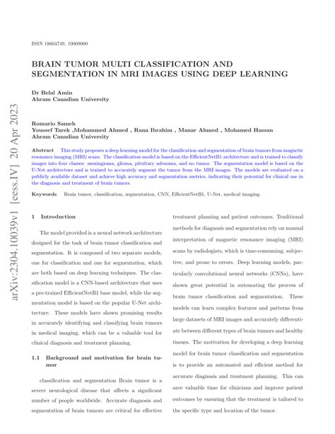Pdf Brain Tumor Multi Classification And Segmentation In Mro Images