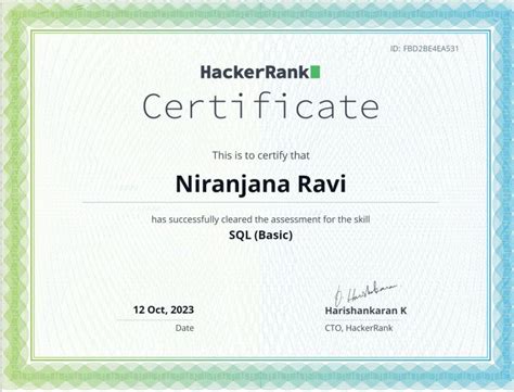Niranjana R On Linkedin Sql Queries Hackerrank Assessmenttest