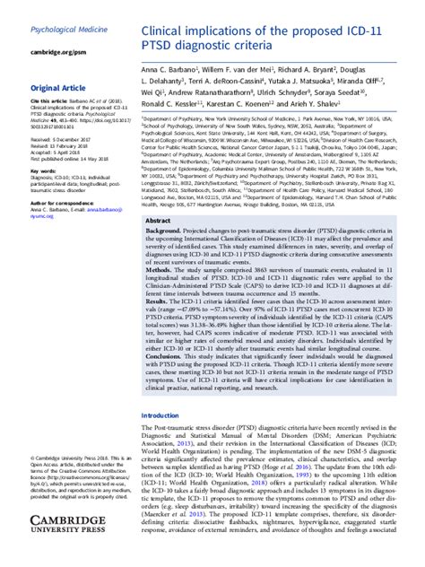 Pdf Clinical Implications Of The Proposed Icd 11 Ptsd Diagnostic Criteria