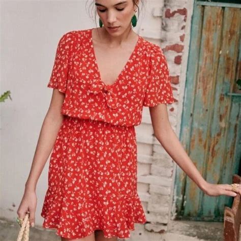 Sezane Dresses Szane Gigi Red Floral Mini Silk Dress In Sizes Fr386