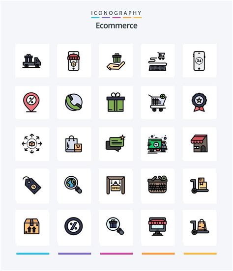 Creative Ecommerce 25 Line Filled Icon Pack Such As Percentage Offer Hand Ecommerce Online