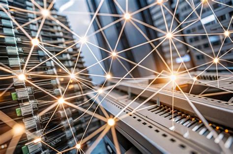 modern data center with interconnected nodes of light symbolizing data flow premium ai
