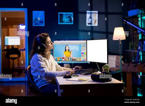 Photographer Uses Photo Editing Software On Mockup PC Display