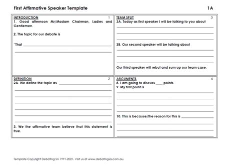 Speech Structure Templates Debating Sa Incorporated