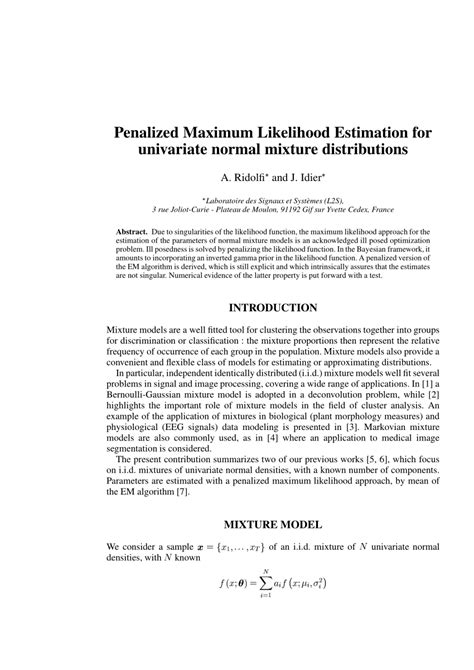 Pdf Penalized Maximum Likelihood Estimation For Univariate Normal