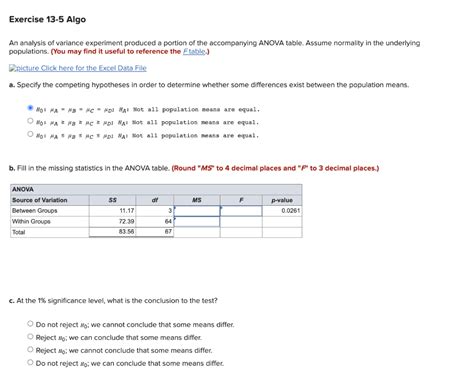 Exercise 13 5 Algo An Analysis Of Variance Experiment