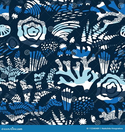 Vector Sea Seamless Pattern With Hand Drawn Textures Stock Vector