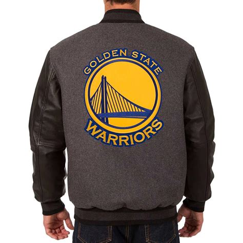 Wool Leather Golden State Warriors Charcoal And Black Varsity Jacket