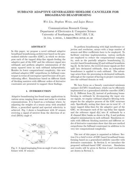 Pdf Subband Adaptive Generalized Sidelobe Canceller For Broadband Beamforming