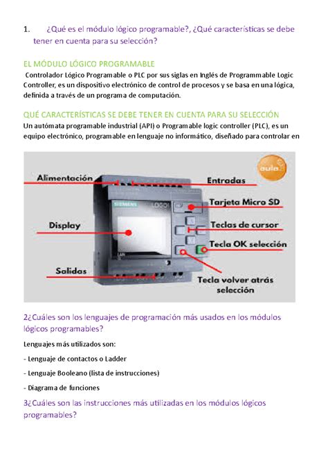 Foro De Modulo Programable 1 ¿qué Es El Módulo Lógico Programable ¿qué Características Se