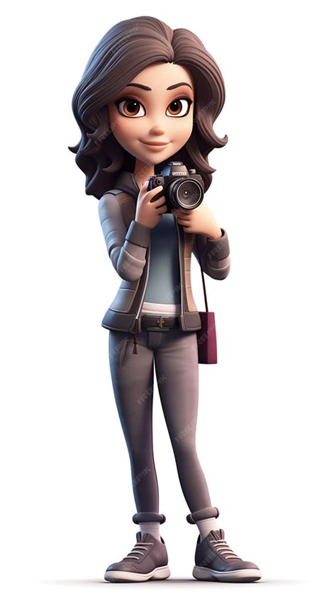 Premium Photo A Cartoon 3d Character Of Girl With A Camera And A Hat