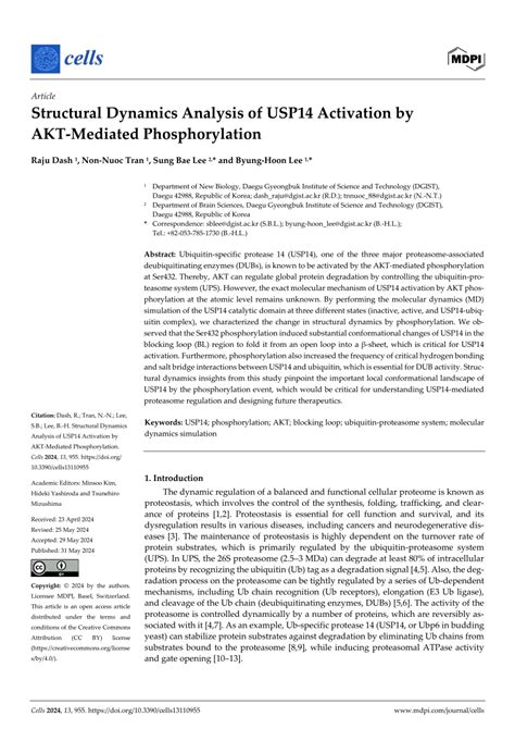 Pdf Structural Dynamics Analysis Of Usp14 Activation By Akt Mediated Phosphorylation