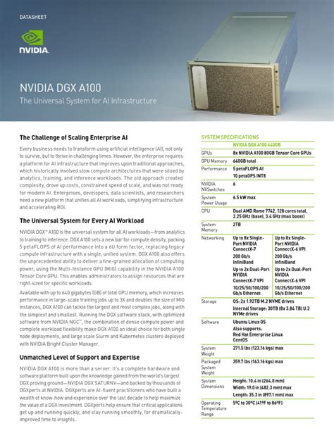 Nvidia Dgx A100 Datasheet Pdf Graphics Processing Unit Computer Science