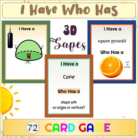 I Have Who Has 3d Shapes Game Geometry Real World Objects And Shape