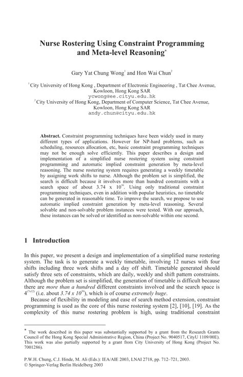pdf nurse rostering using constraint programming and meta level reasoning