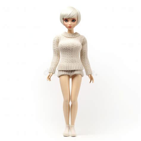 Knitted 3d Chloe Model On White Background With Short Hair Stock