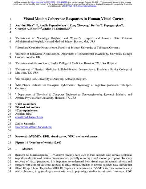 Pdf Visual Motion Coherence Responses In Human Visual Cortex
