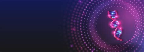 원형 점선 파란색 배경에 빛나는 Dna 구조 및 복사 공간의 3d 렌더링 프리미엄 벡터