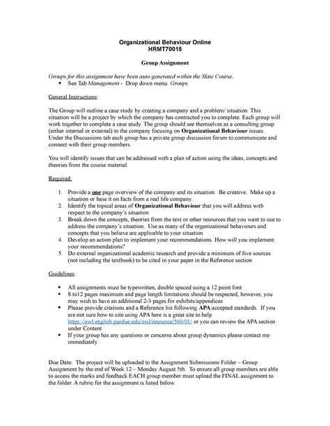 Group Assignment Spring Summer Organizational Behaviour Online HRMT Group Assignment