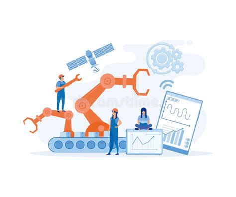 A Production Line With Workers Automation And User Interface Stock Vector Illustration Of