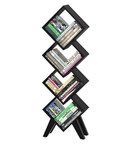 유부레 블랙 책장 작은 책장 4단 높이 책장 책 정리함 작은 공간의 Cd책을 위한 산업용 책장 바닥 티몬