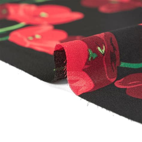 پارچه کرپ ژرژت گل شقایق قرمز پارچه ربانی