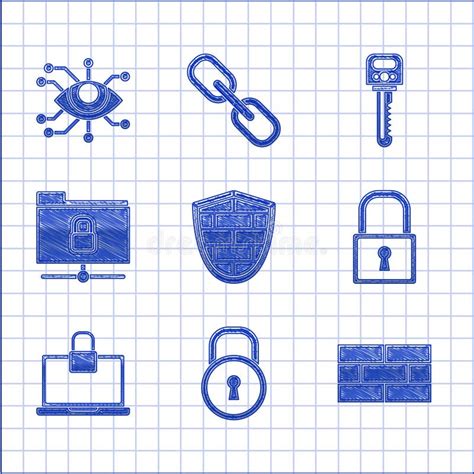 Set Shield With Cyber Security Brick Wall Lock Bricks Laptop And Lock Ftp Folder Key And