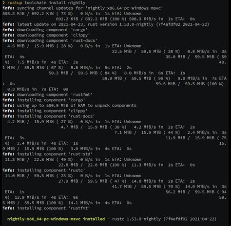 The Output Of `rustup Toolchain Install Nightly` Under Win10powershell