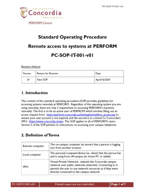 pc sop it 001 v01 remote access to systems at perform pdf