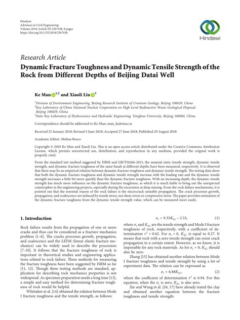 Pdf Dynamic Fracture Toughness And Dynamic Tensile Strength Of The Rock From Different Depths