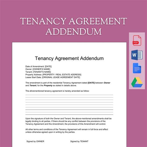 Tenancy Agreement Addendum Adding Removing Rental Clauses